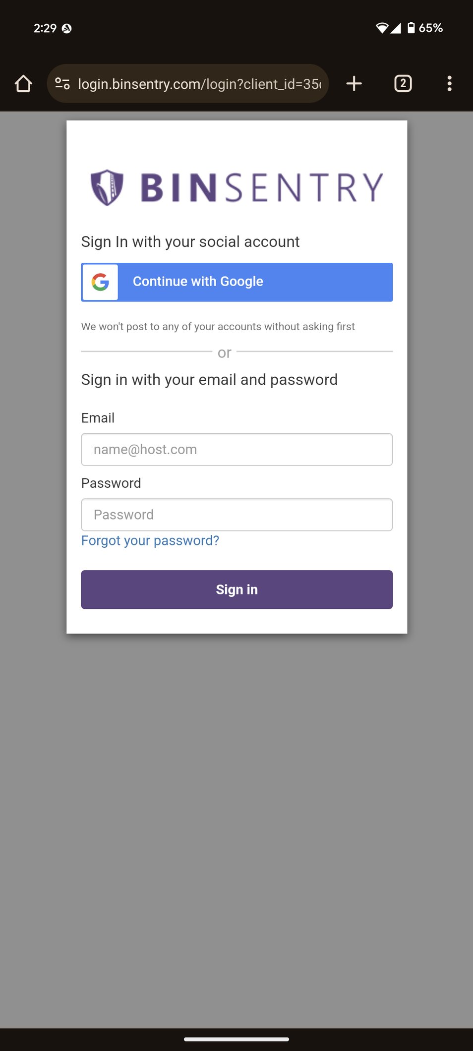 How do I set up BinSentry on my phone?