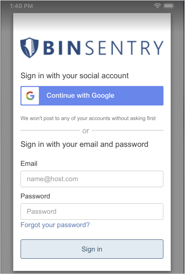 How do I set up BinSentry on my phone?