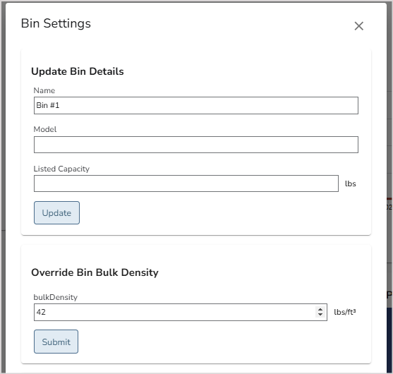 Where can I update the bulk density of a bin?