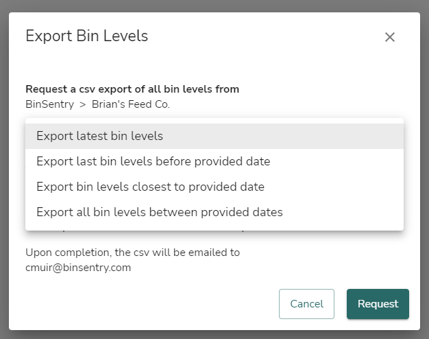 How can I export my Bin level data in bulk?