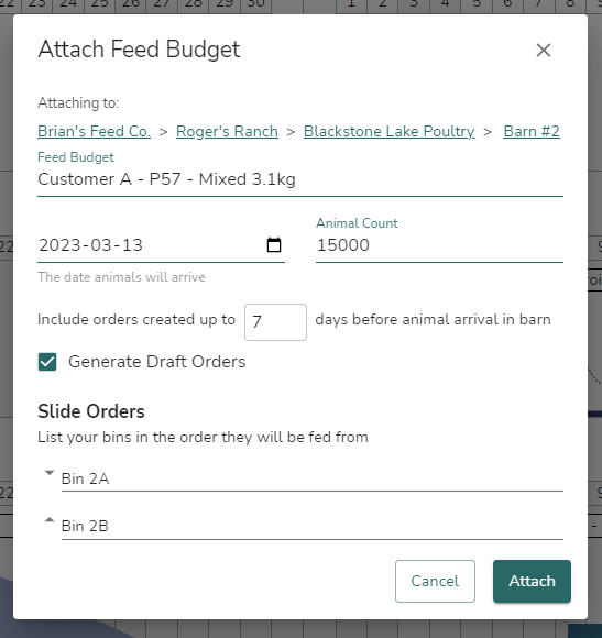 How do I attach a Feed Budget to a Barn?